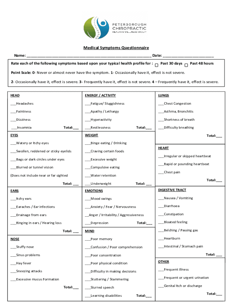 Fillable Online Medical symptoms questionnaire.docx Fax Email Print ...