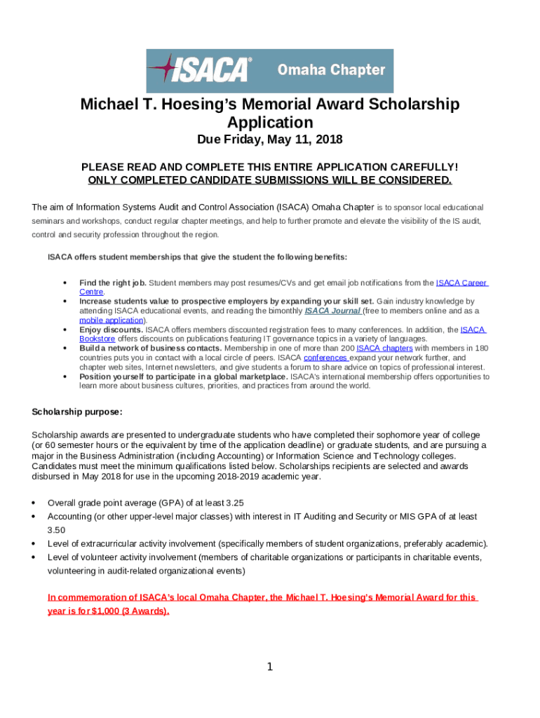 ISACA Michael T Hoesing Memorial Award Scholarship ... Doc Template ...