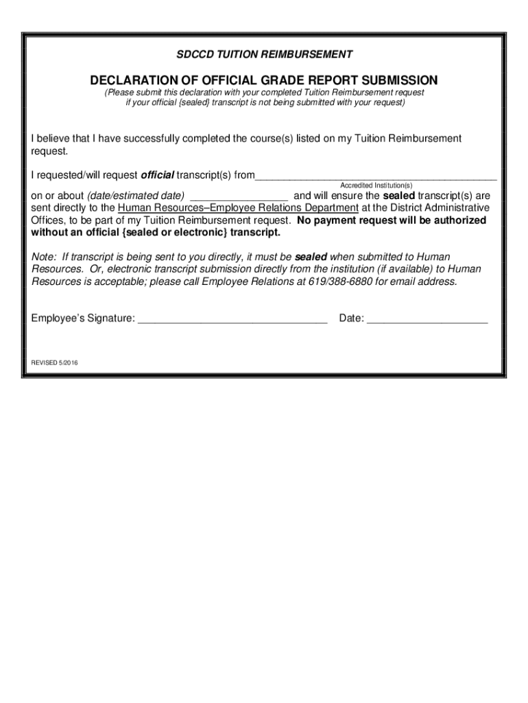 Fillable Online SDCCD TUITION REIMBURSEMENT Fax Email Print - pdfFiller