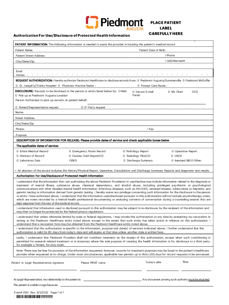 Fillable Online PAG PHI AuthorizationPiedmont. Authorization form for ...