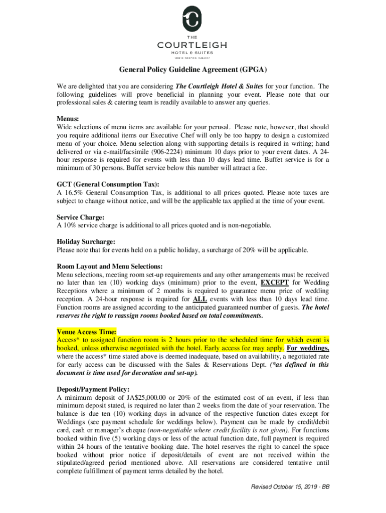 Fillable Online General Policy Guideline Agreement (GPGA) Fax Email ...