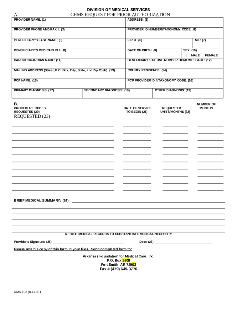 DMS CHMS Request for Prior Authorization - humanservices arkansas Doc ...