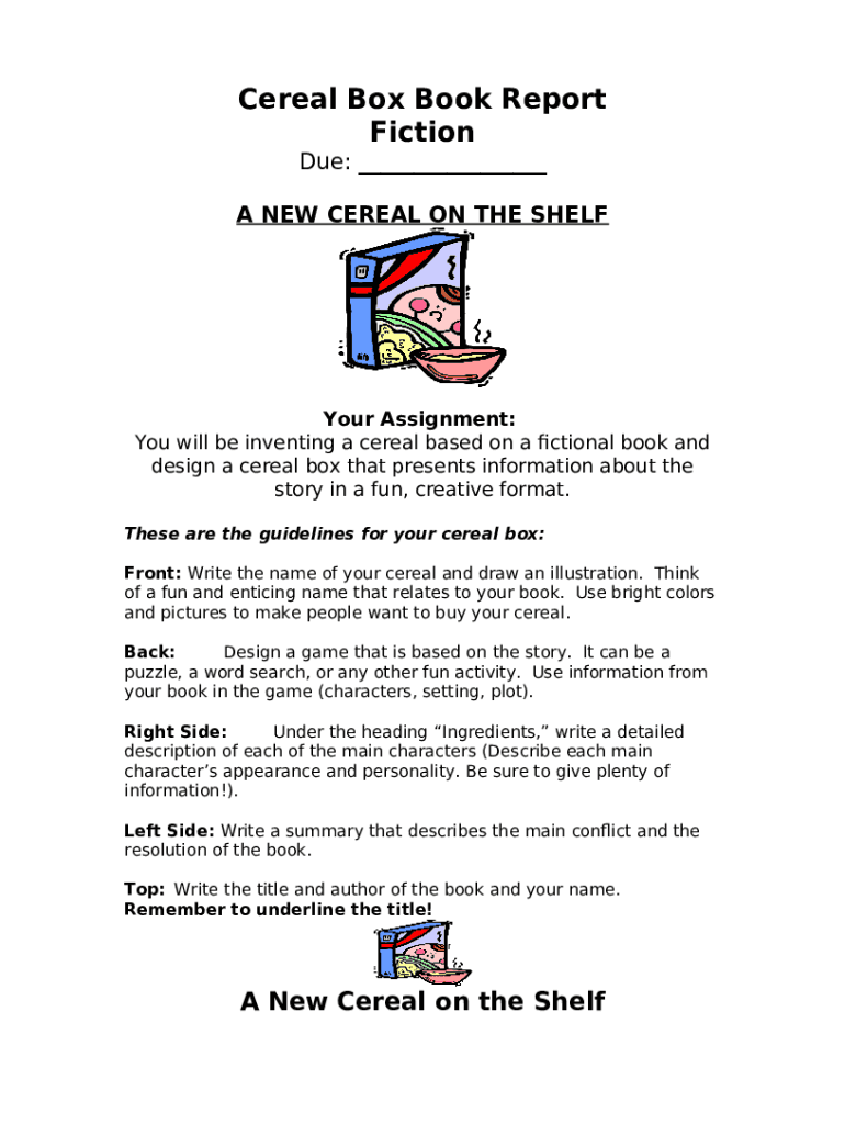 Cereal Box Book Report to Support Learning on The Wild Robot Doc ...