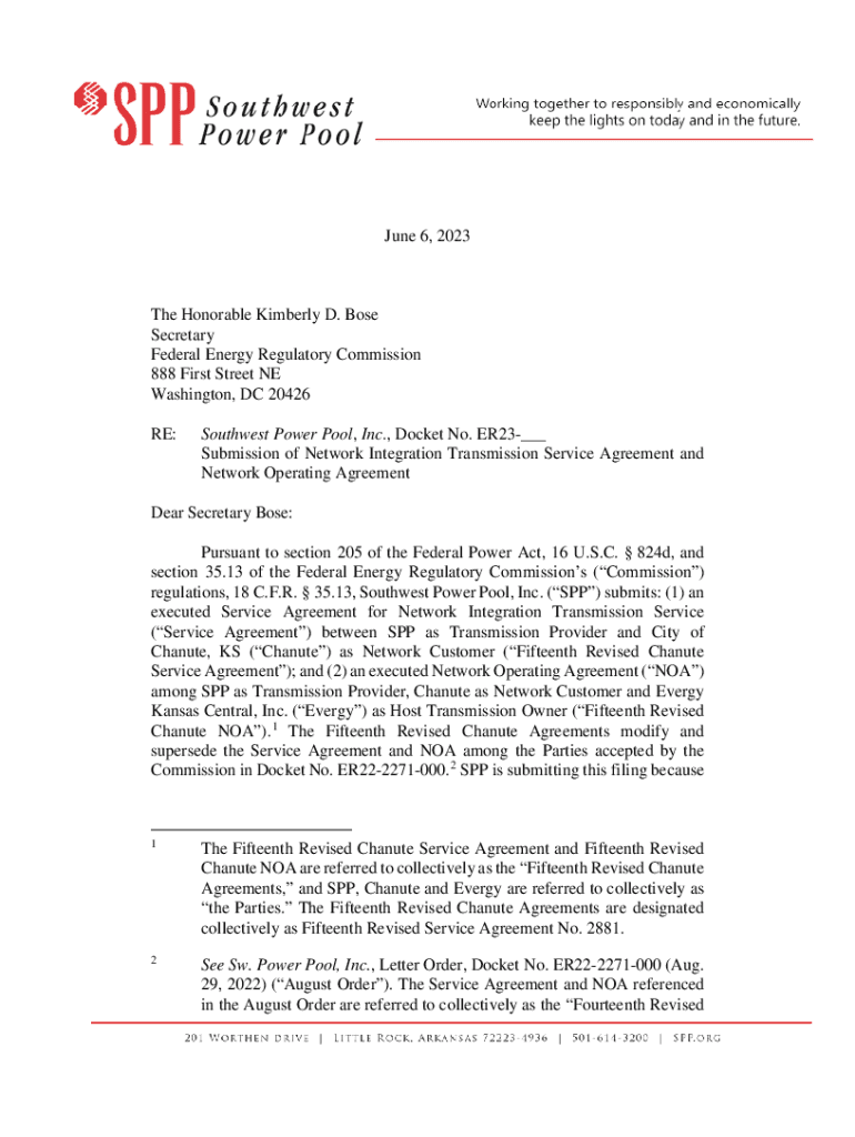 Fillable Online June 6, 2023 The Honorable Kimberly D. Bose Secretary ...