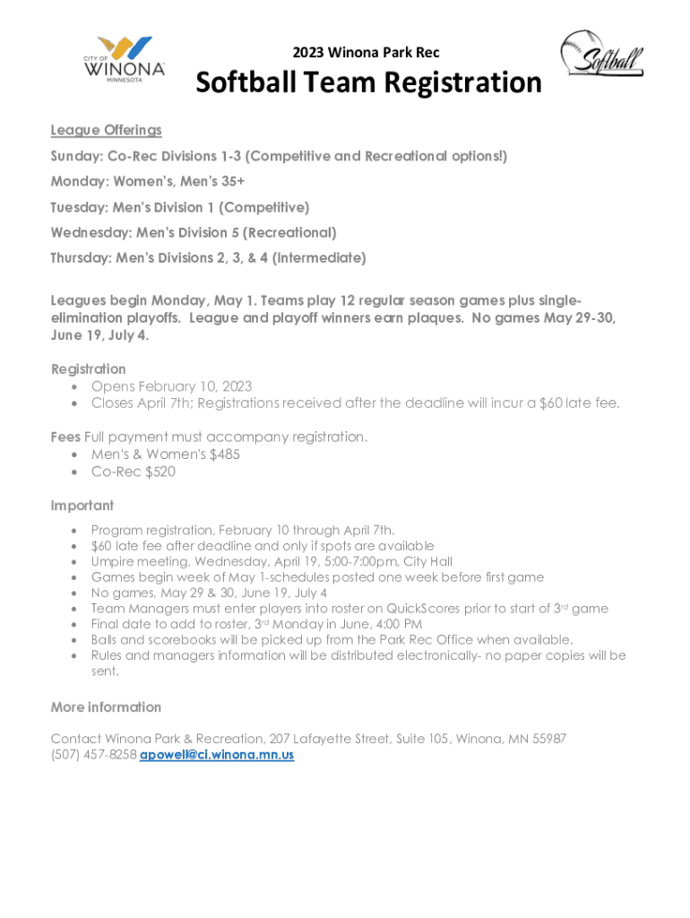 Fillable Online Softball Team Registration Fax Email Print - pdfFiller