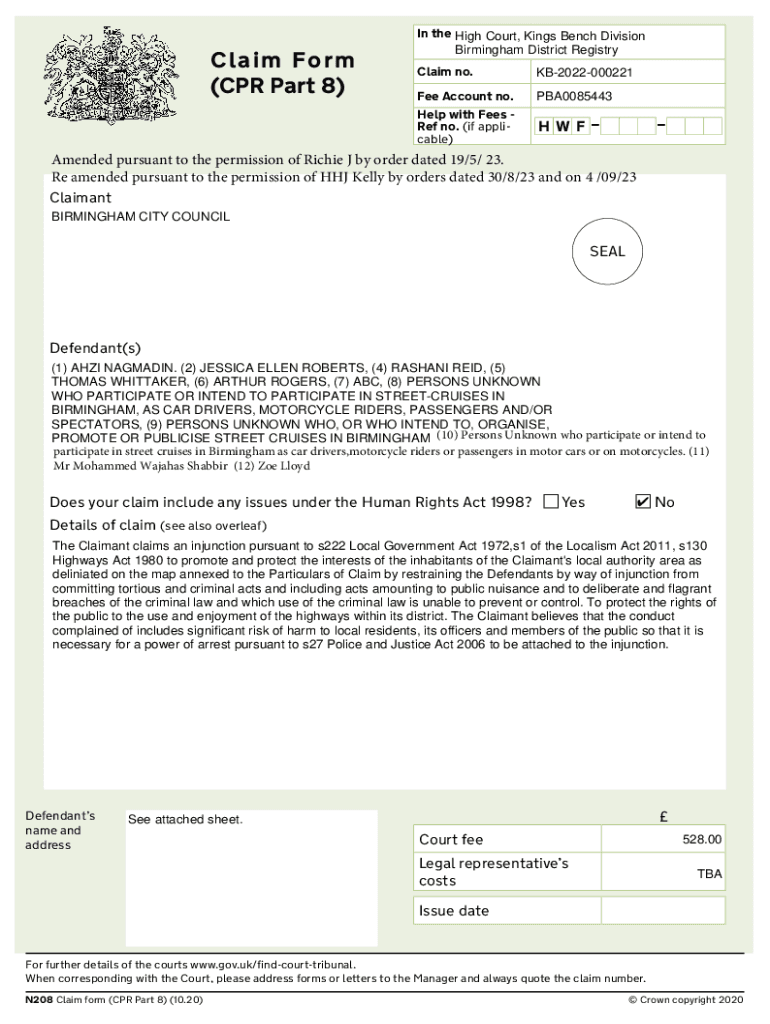 Fillable Online N1(CCFL) Claim Form (CPR Part 7) Fax Email Print ...
