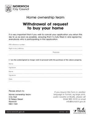 Fillable Online Withdrawal of request to buy your home form. Print and ...