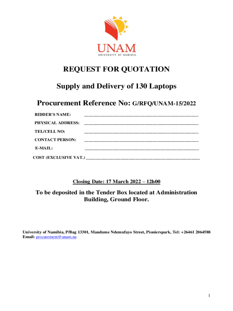 Fillable Online REQUEST FOR QUOTATION Supply and Delivery of 130 ... Fax Email Print - pdfFiller