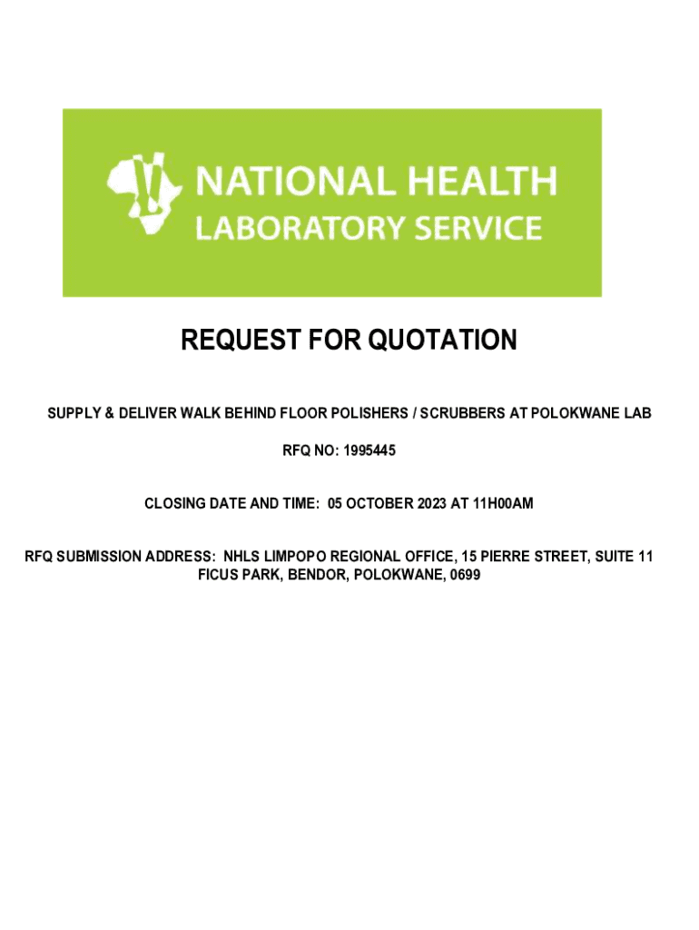 Fillable Online SUPPLY & DELIVER WALK BEHIND FLOOR POLISHERS / SCRUBBERS AT POLOKWANE LAB Fax ...
