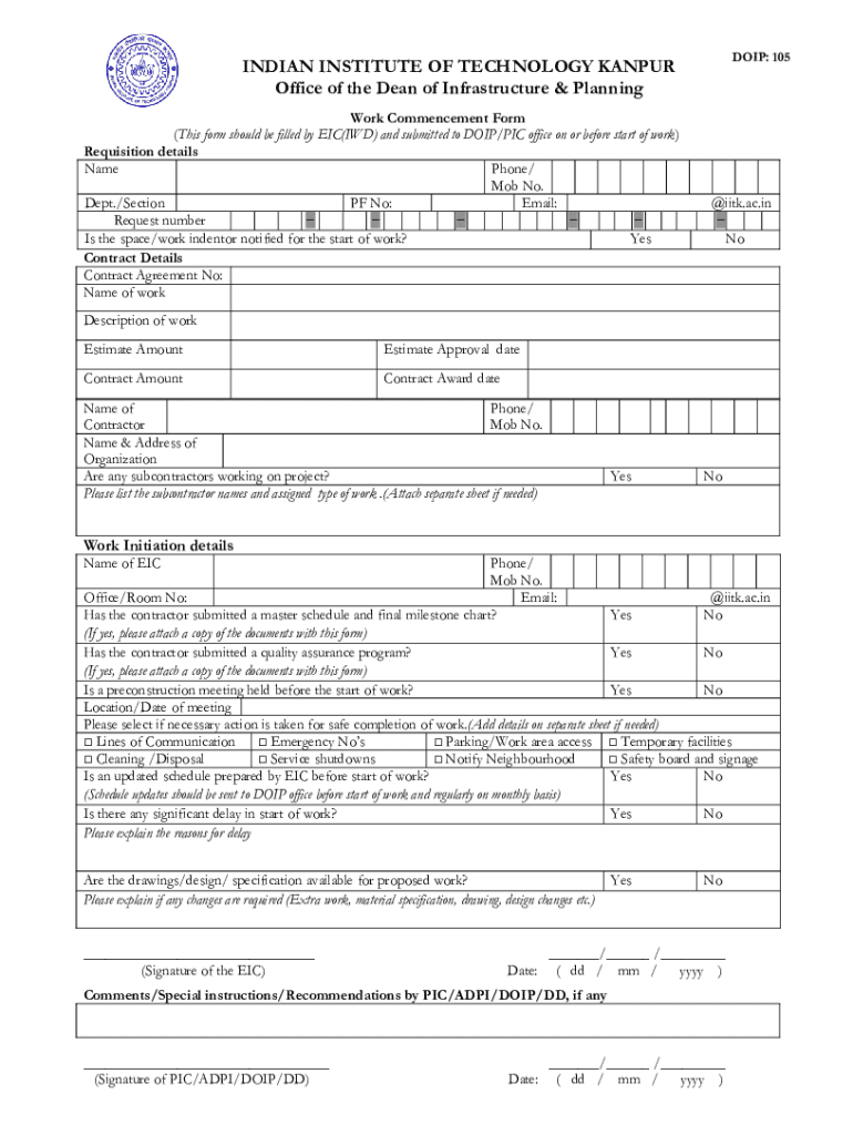 Fillable Online iitk ac (This form should be filled by EIC(IWD) and ...