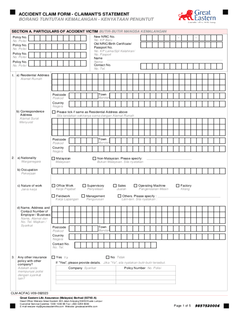 Fillable Online accident claim form - claimant's statement Fax Email ...