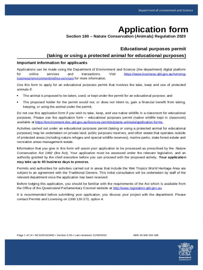 NCS/2016/2483 Application Educational purposes permit. This application ...