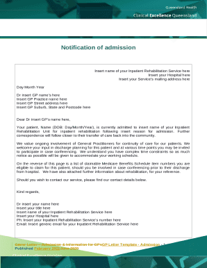 GP letter templaterehabilitation admission Doc Template | pdfFiller