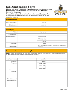 Short Job Application Please Call 01872 323 800 If ... - penair ...