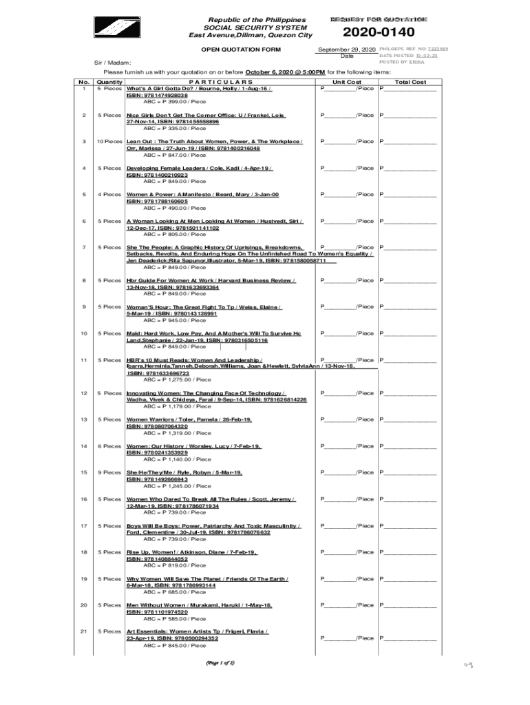Fillable Online REQUEST FOR QUOTATION Republic of the Philippines ...