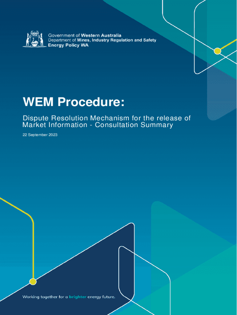 Fillable Online Draft WEM Procedure: Dispute Resolution Mechanism for ... Fax Email Print ...