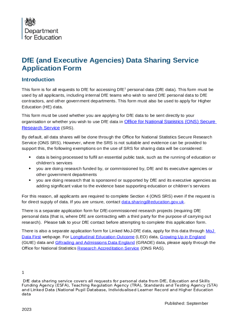 DfE data sharing service application v.1.7 Doc Template | pdfFiller