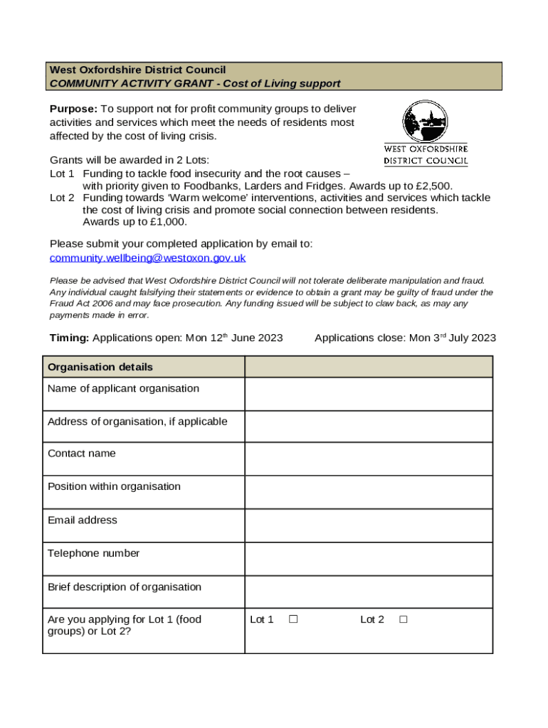 Community Activity Grant Application and Supporting ... Doc Template ...