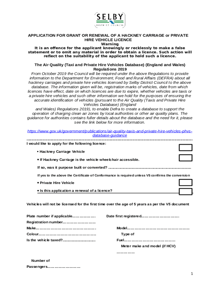 First Application / Renewal / Transfer for a Hackney ... Doc Template ...