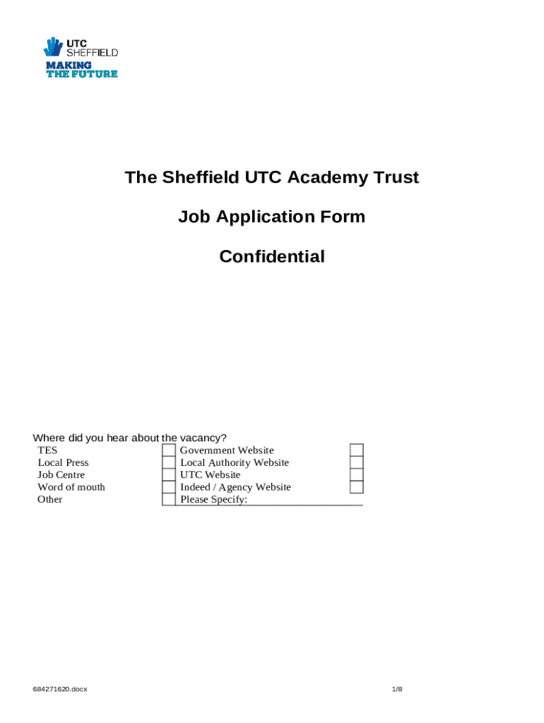The Sheffield UTC Academy Trust Job Application ... Doc Template ...