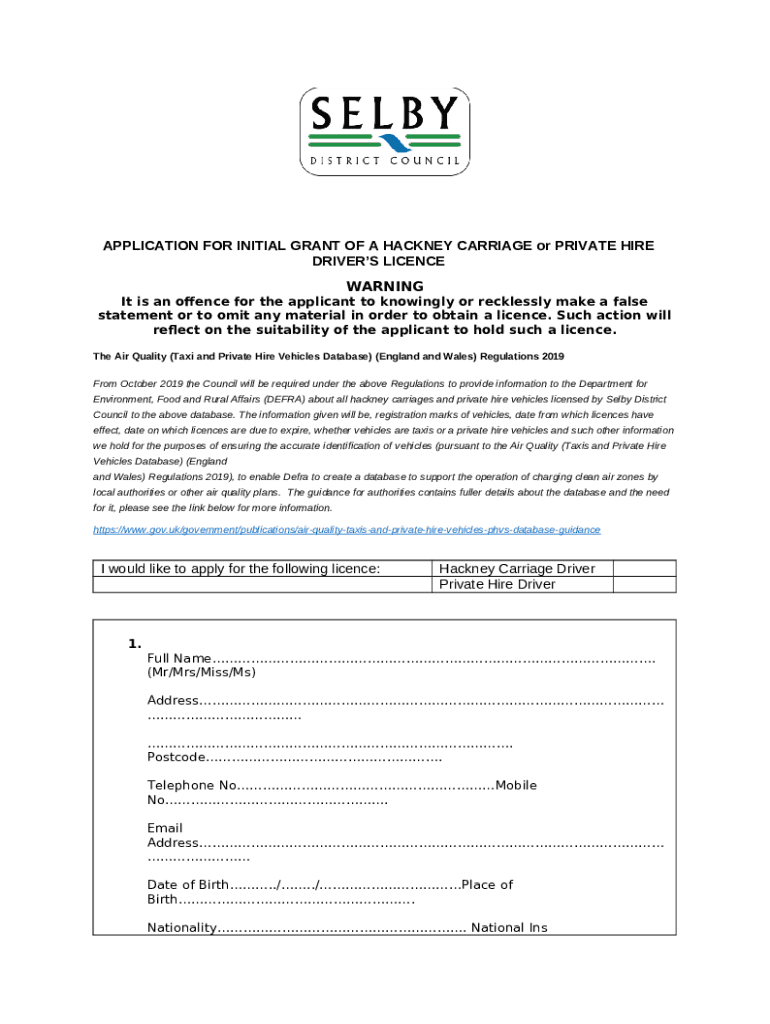 Application For A Dual Hackney Carriage/Private Hire ... Doc Template ...