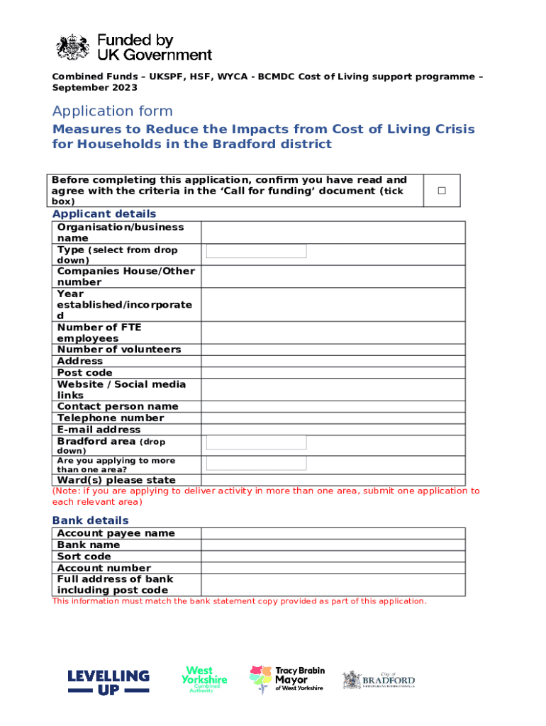 Combined Funds Application Cost of Living CBMDC Doc Template | pdfFiller