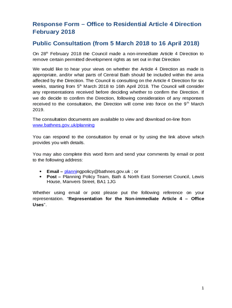 Response Office to Residential Article 4 Direction ... Doc Template ...