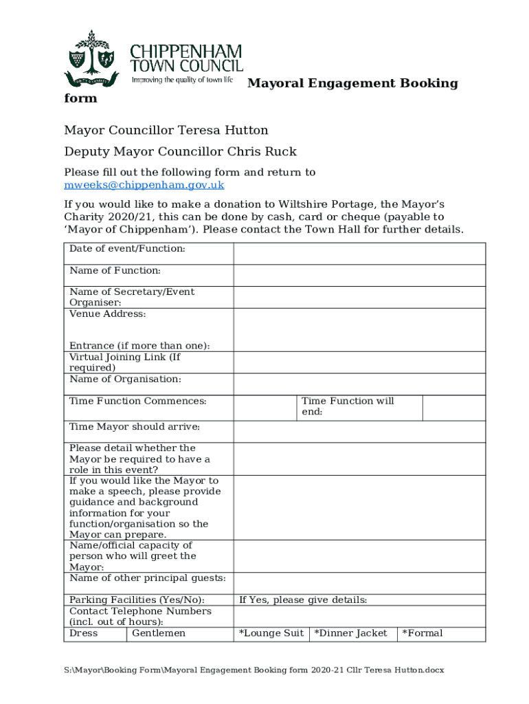 Mayoral Engagement Booking Doc Template | pdfFiller