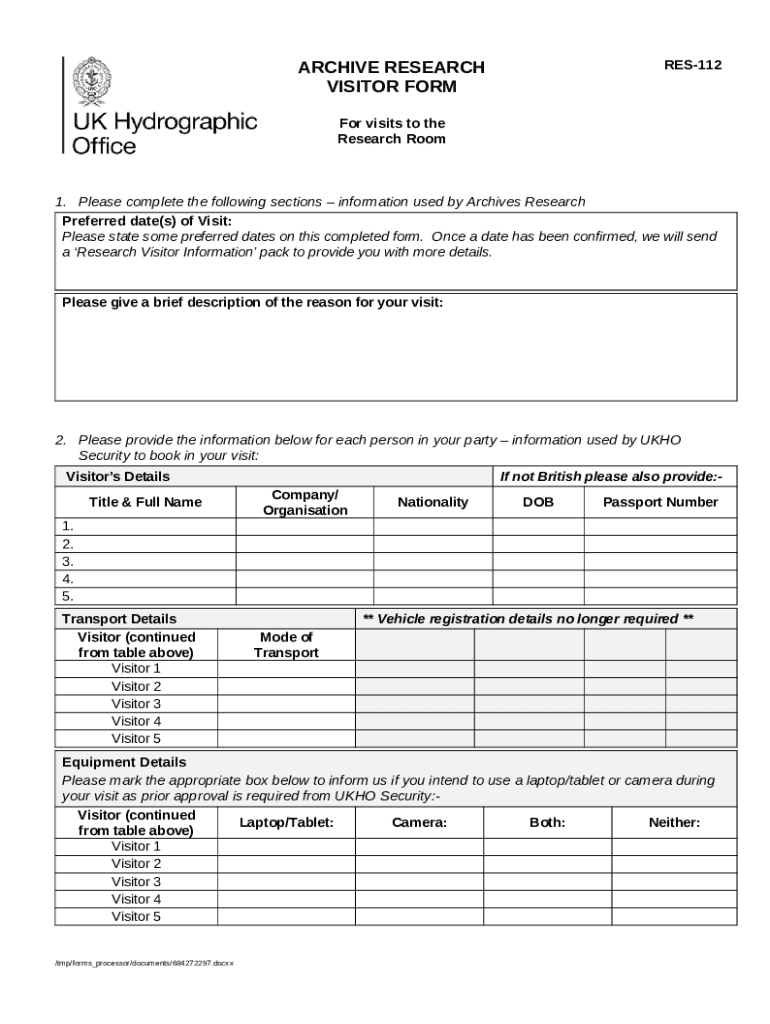 archive research visitor Doc Template | pdfFiller
