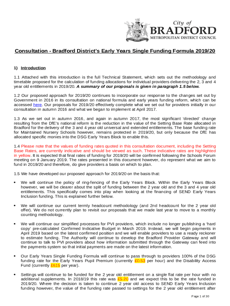 Early years national funding ula: technical note - bso bradford gov Doc Template | pdfFiller