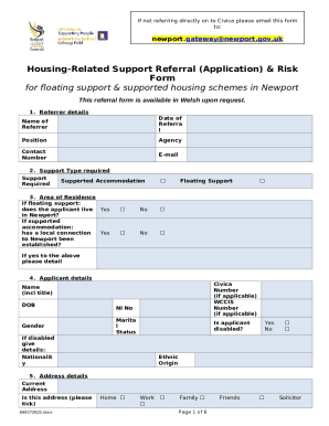 Housing-Related Support Referral (Application) & Risk Doc Template ...
