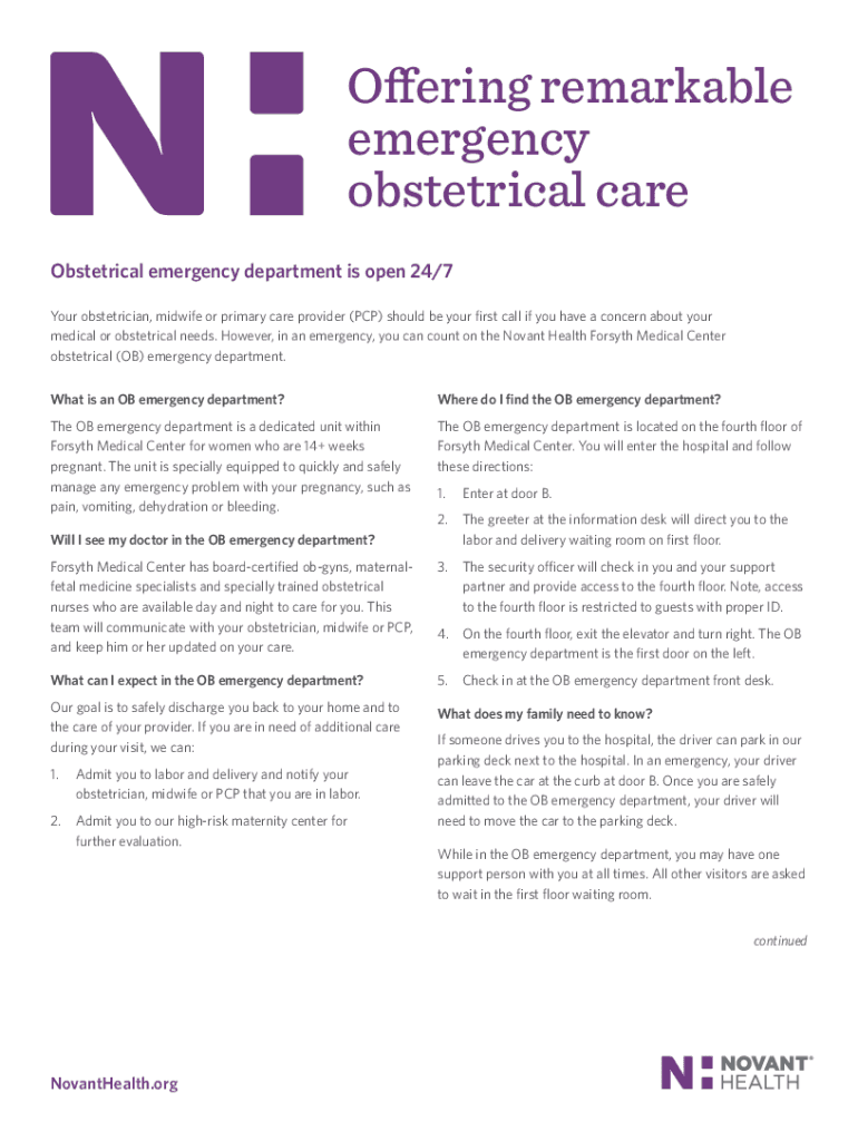 Fillable Online Obstetrics Emergency Department (OB ED) Fax Email Print ...