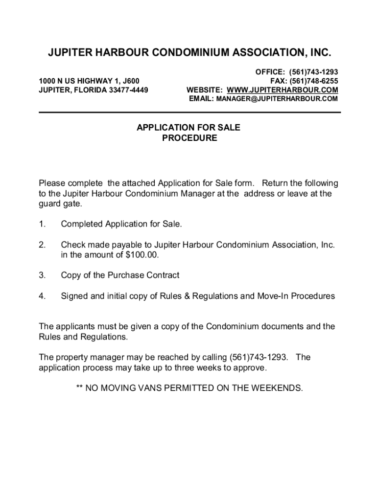 Fillable Online Jupiter Harbour Condominium Association, Inc.COA in ...