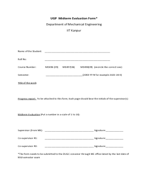 Fillable Online UGP Midterm Evaluation Form* Department of Mechanical ...