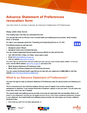 Fillable Online Advance Statement of Preferences revocation form Fax ...