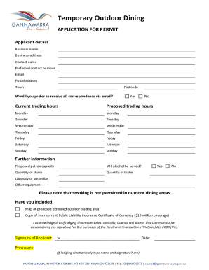 Fillable Online Temporary Outdoor Dining - APPLICATION FOR PERMIT Fax Email Print - pdfFiller