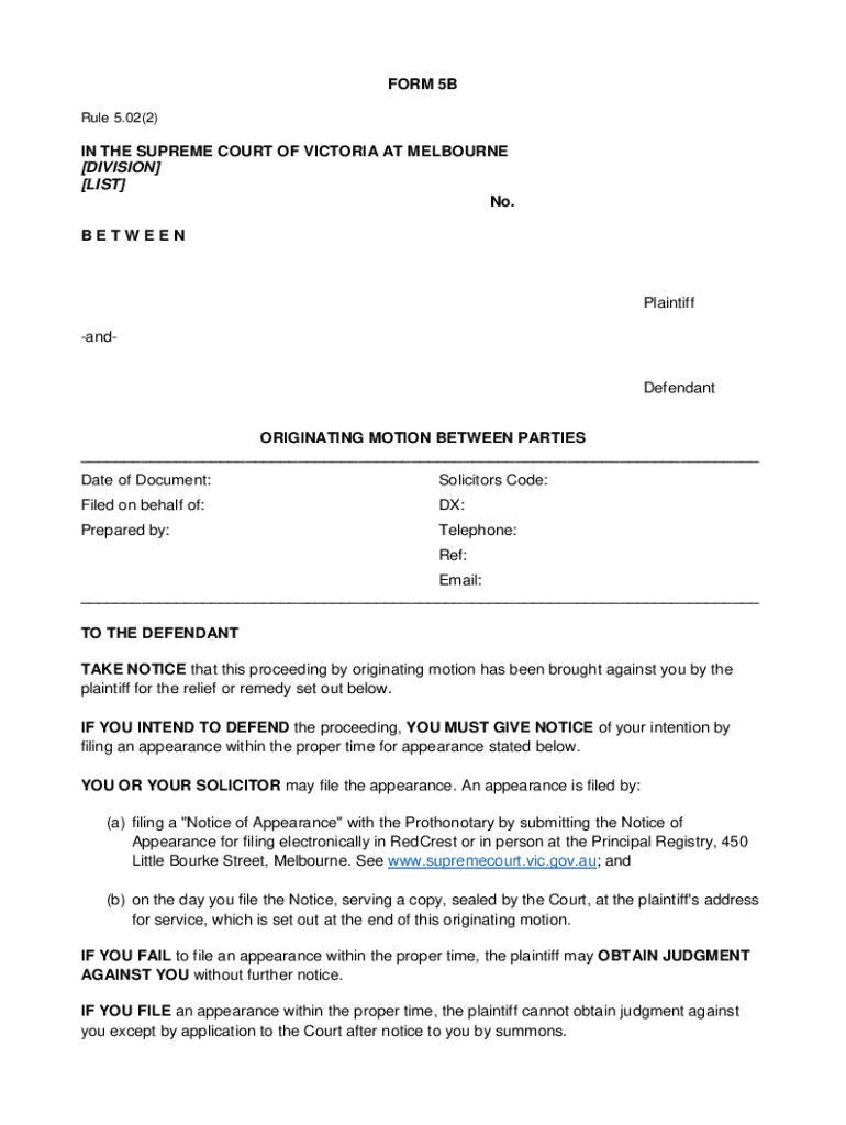 Fillable Online originating-motion-between-parties-form-5b- ... Fax ...