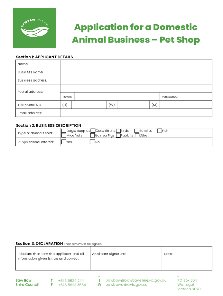Fillable Online Application form Dog Breeding, Marketing & Pet Shop Fax ...