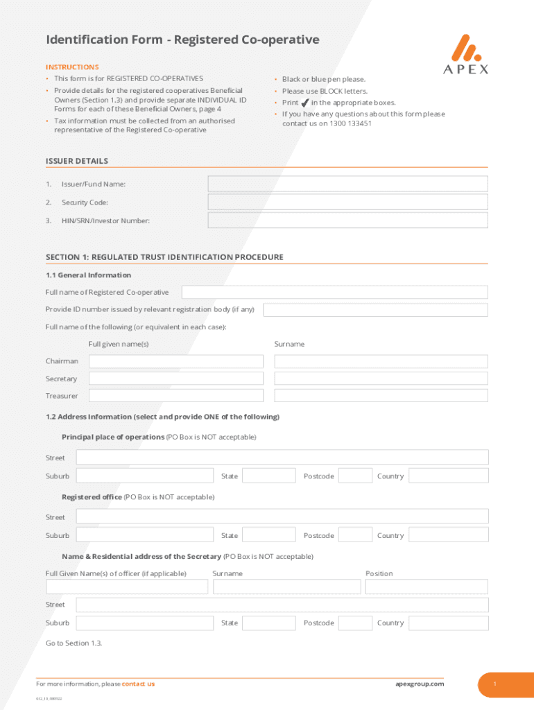 Fillable Online Identification Form - Registered Co-operative Fax Email Print - pdfFiller