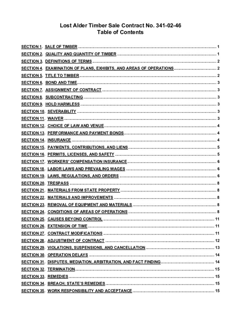 Fillable Online Lost Alder Timber Sale Contract No. 341-02-46 Table of ...