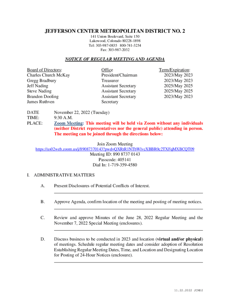 Fillable Online Jefferson Center Metropolitan District No. 2: Home Fax ...