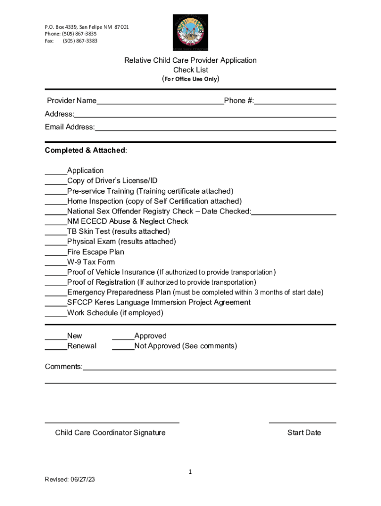 Fillable Online Application for Child Care Services Check List Parent ...