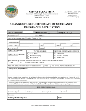 Fillable Online Change-of-Use-and-CO-Re-Issuance-Application- ... Fax ...