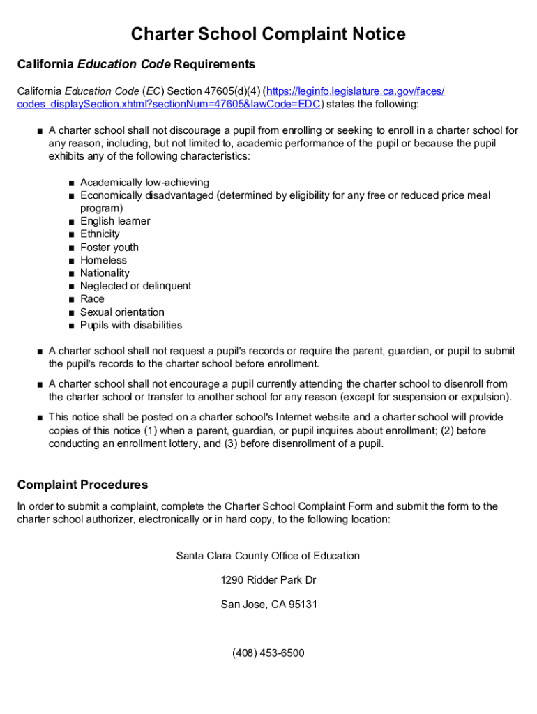 Fillable Online Fillable Online Charter School Complaint Notice and Form Fax Email Print - pdfFiller