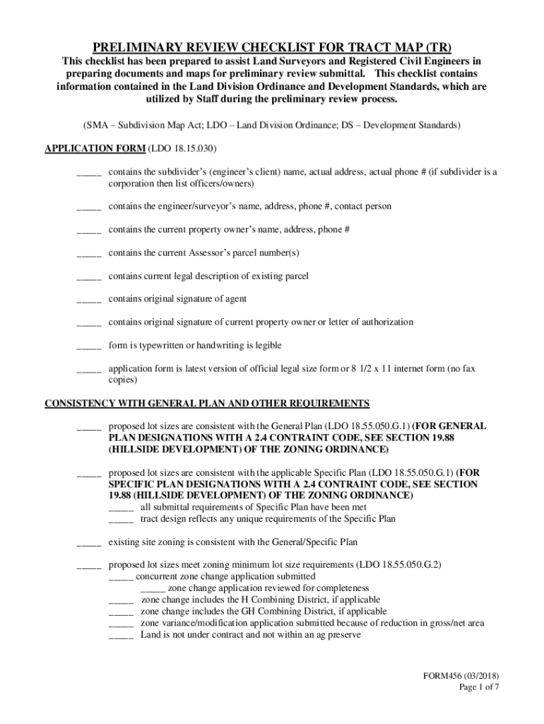 Fillable Online PRELIMINARY REVIEW CHECKLIST FOR TRACT MAP (TR) Fax ...