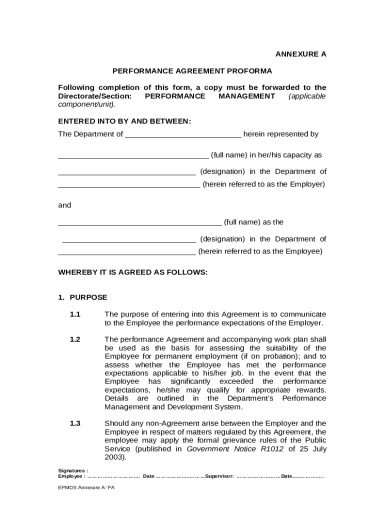 Annex A Perance Agreement - ANNEXURE ... Doc Template | pdfFiller
