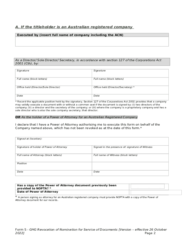 5 - Revocation of nomination of single registered holder for service of documentsghg Doc ...