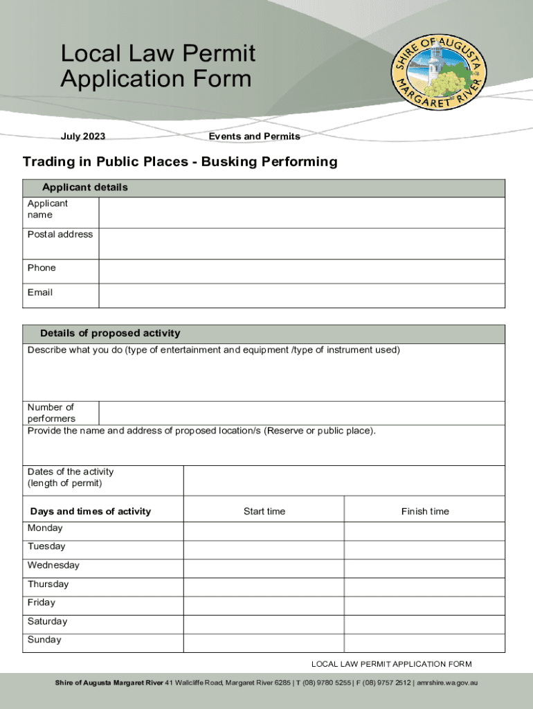 Fillable Online Street Entertainers Permit Application Form and ...