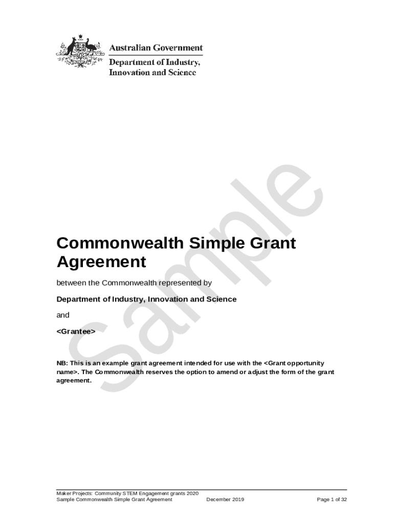 Sample Commonwealth Simple Grant Agreement. Doc Template | pdfFiller