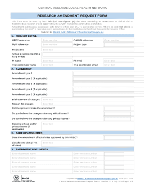CALHN Research Amendment Request Doc Template | pdfFiller
